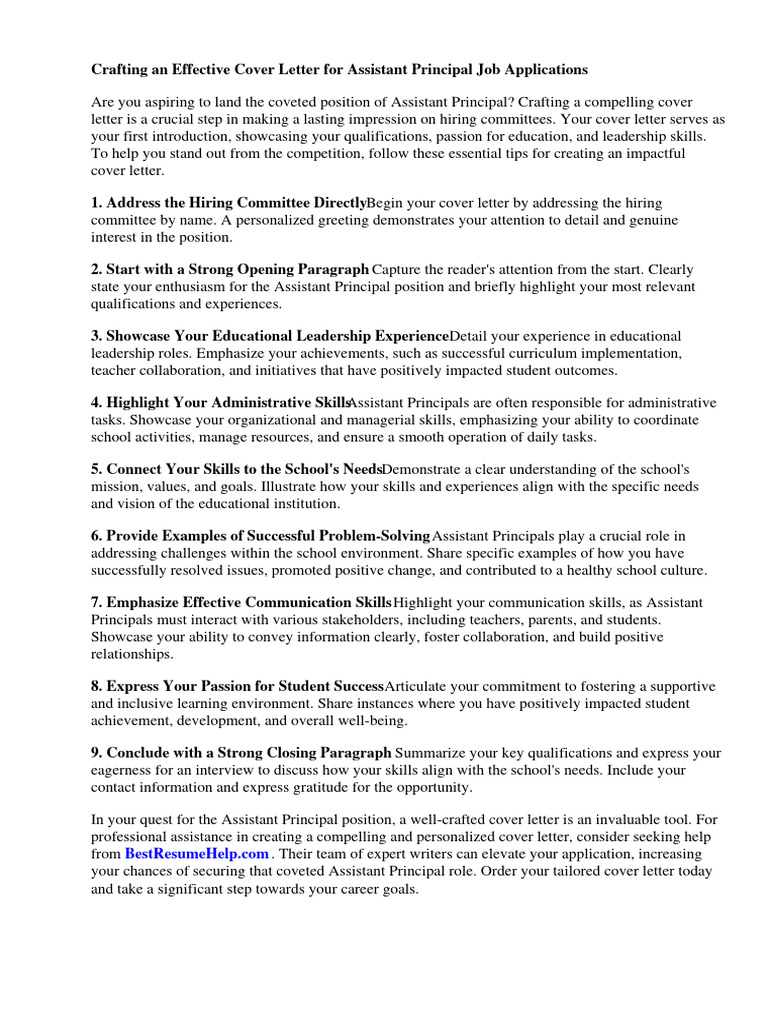 Cover Letter Examples For Principal Position
