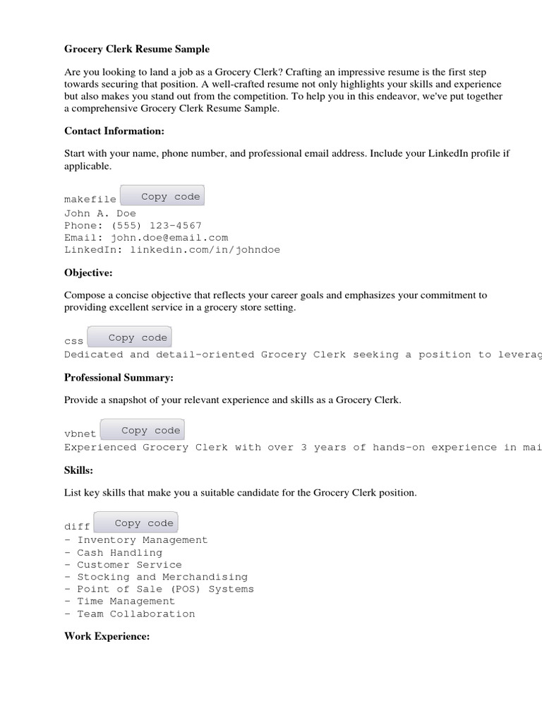 Grocery Clerk Resume Sample | PDF | Point Of Sale | Logistics