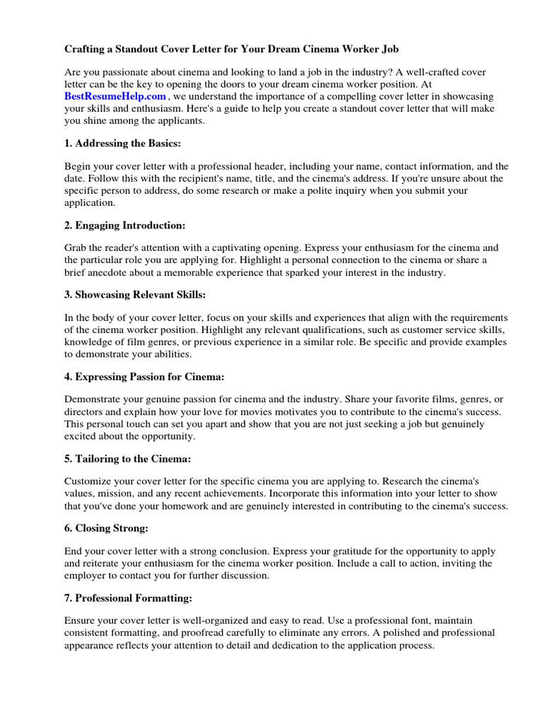 Cover Letter For Cinema Worker | PDF | Résumé | Information