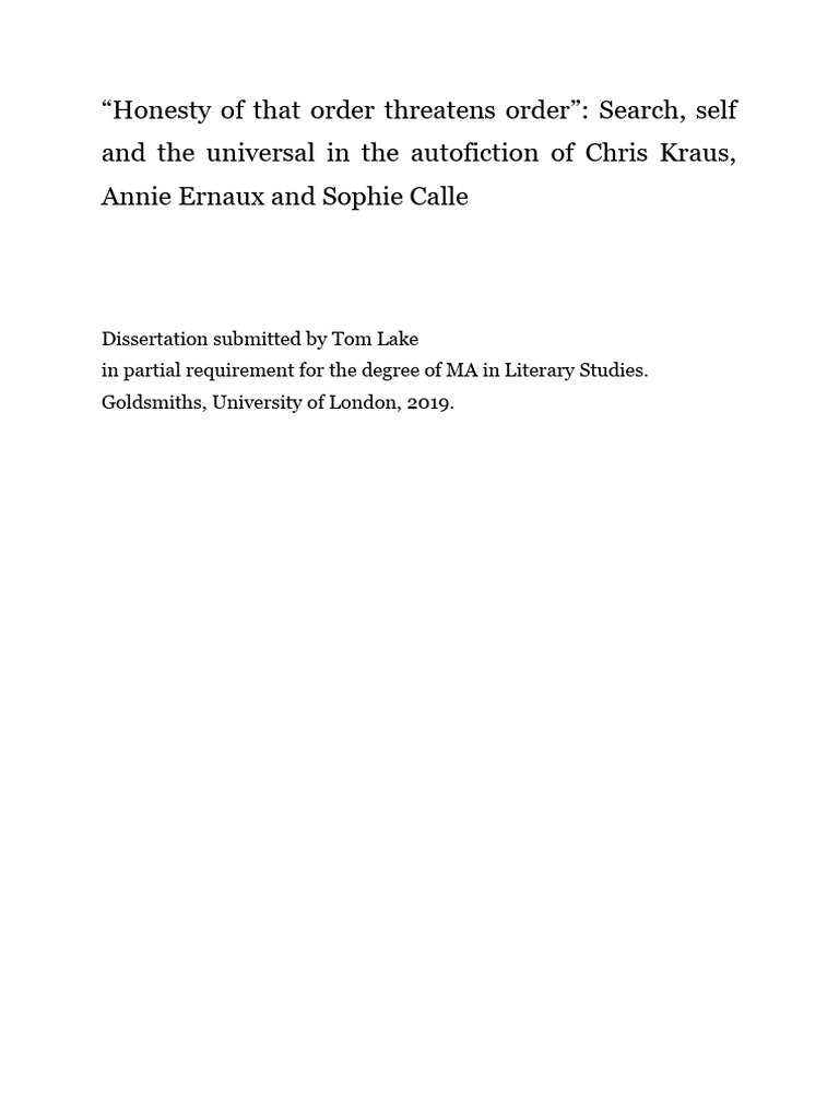 Autofiction of Chris Kraus Annie Ernaux Sophie Calle | PDF | Classics