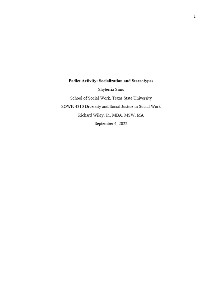 Padlet Activity Pdf Stereotypes Social Psychology