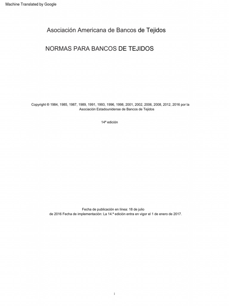 AATB - Standard para Banco de Tejido 14th Edition - ESP Traduccion ...