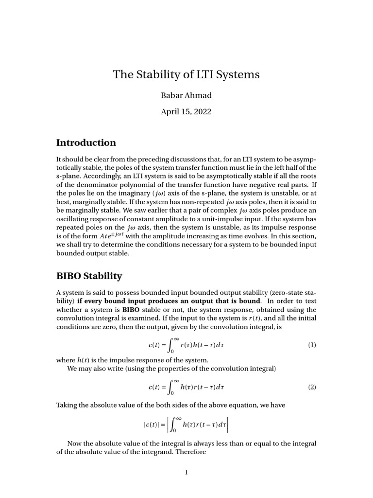 Stability of LTI Systems | PDF | Mathematical Concepts | Mathematical Objects