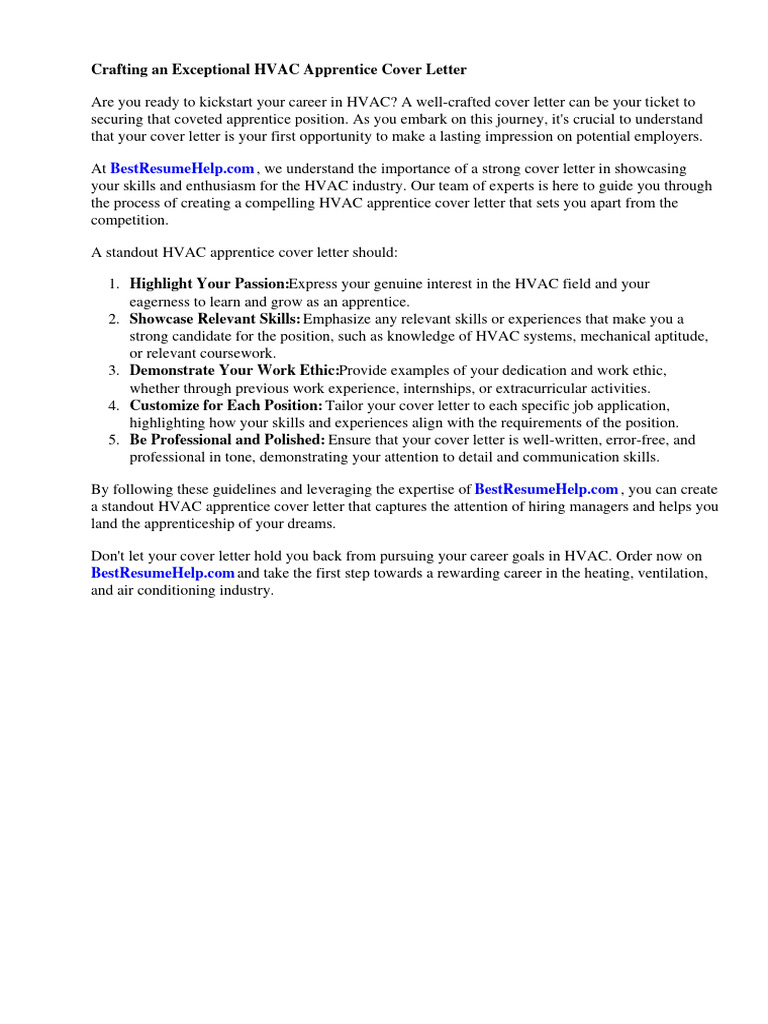 Hvac Apprentice Cover Letter | PDF | Apprenticeship | Résumé Hvac Apprentice Cover Letter | PDF | Apprenticeship | Résumé