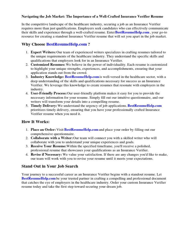 Insurance Verifier Resume | PDF | Patient | Résumé