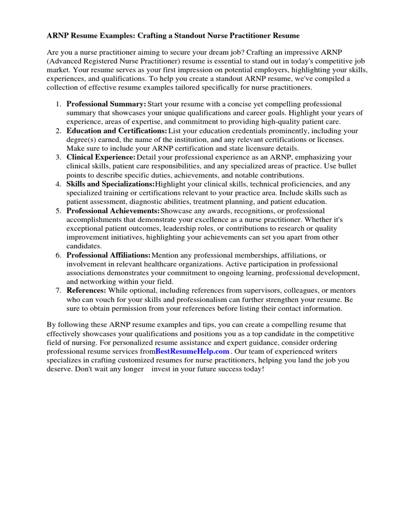 Arnp Resume Examples | PDF | Nurse Practitioner | Nursing