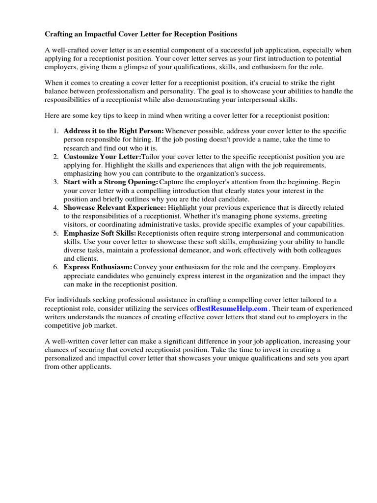 Cover Letter For Receptionist Office Assistant | PDF | Résumé | Proofreading