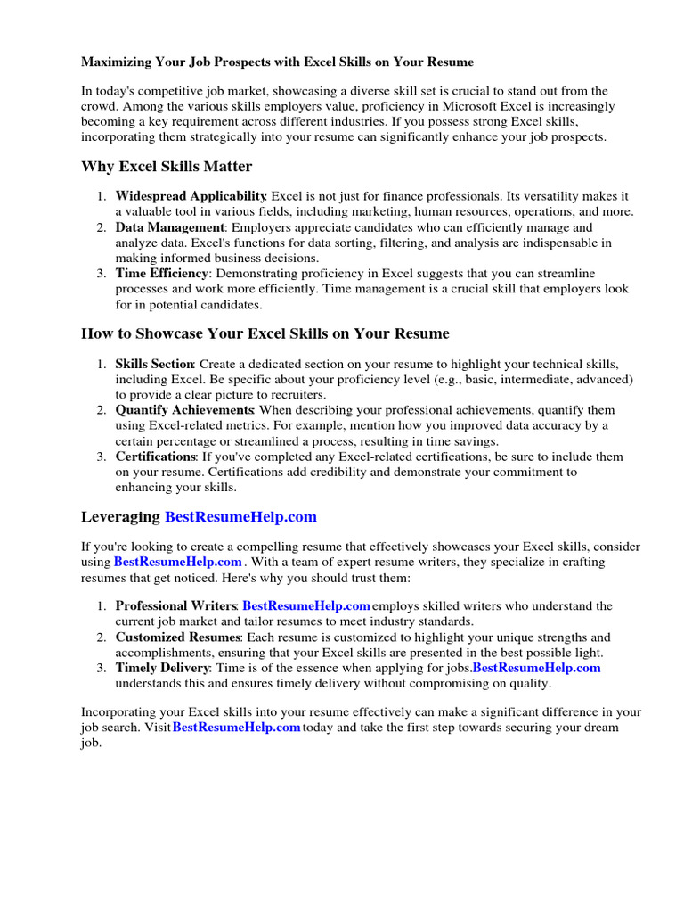 Excel Skills Resume | PDF | Microsoft Excel | Résumé