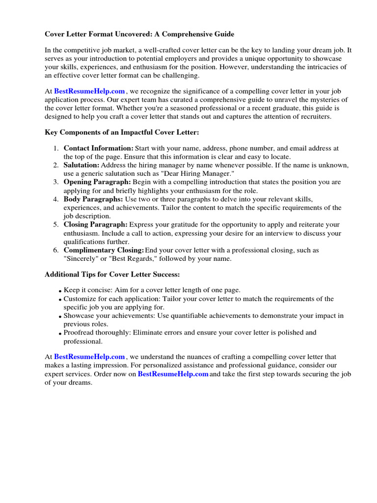 Cover Letter Format Unknown Recipient | PDF