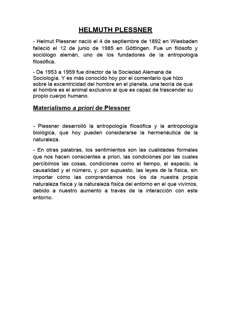 Helmut Plessner y la Excentricidad Humana | PDF | Ciencia y matemáticas