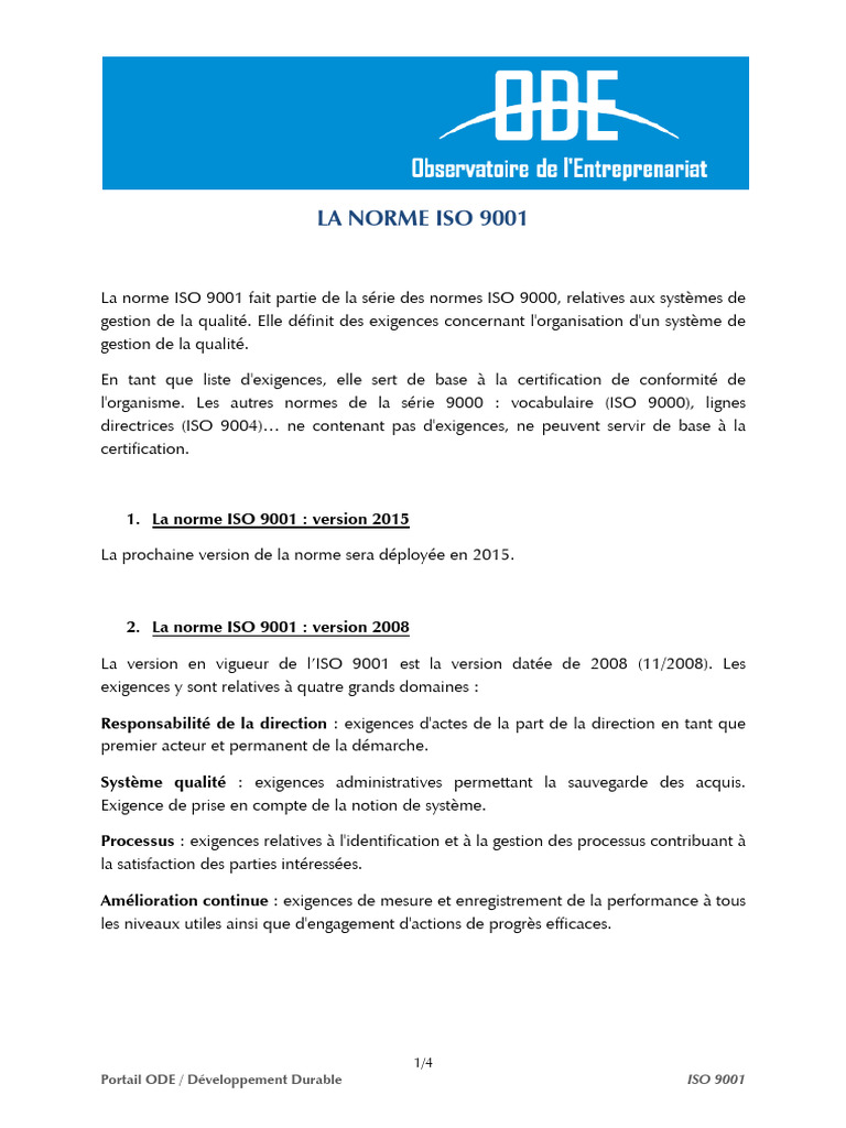 Norme ISO 9001 : Exigences et Versions | PDF | Management de la qualité ...