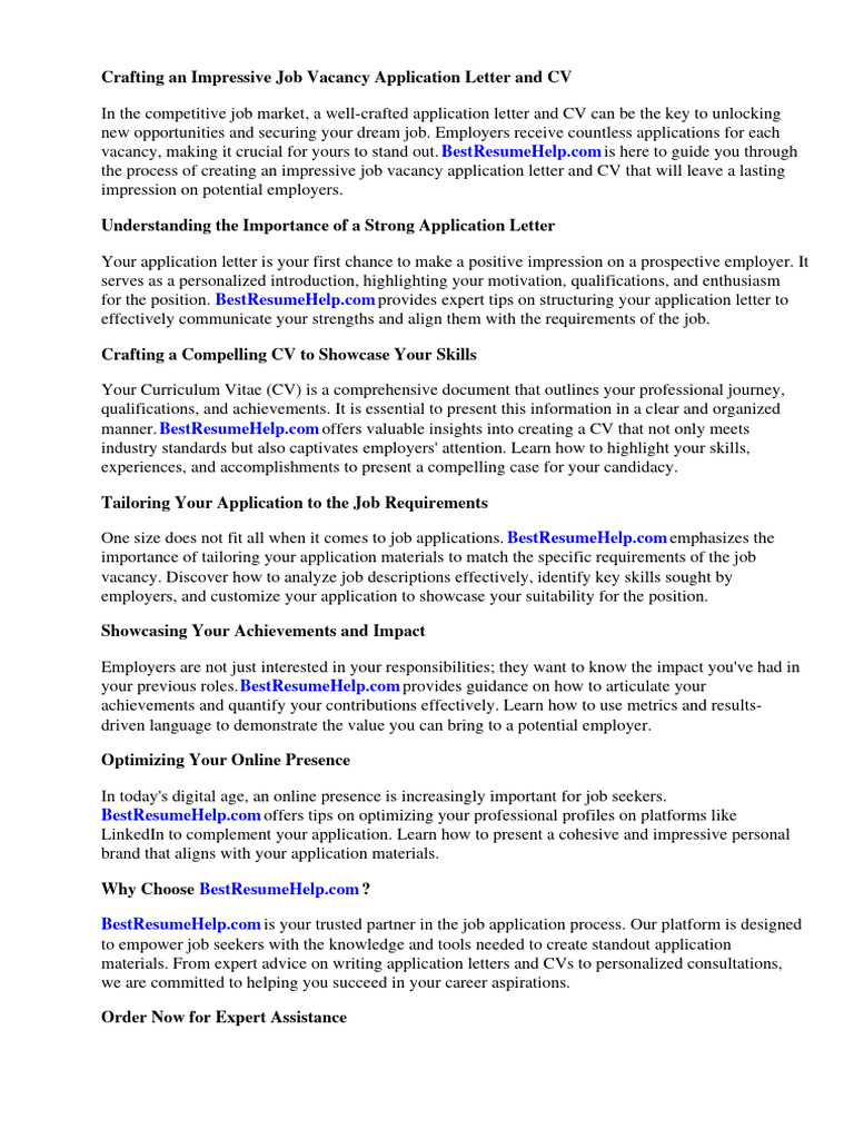 Job Vacancy Application Letter and CV | PDF | Résumé | Employment