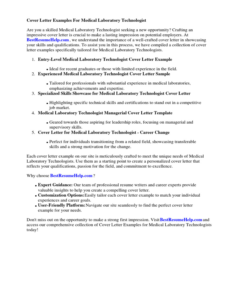 Cover Letter Examples For Medical Laboratory Technologist | PDF ...