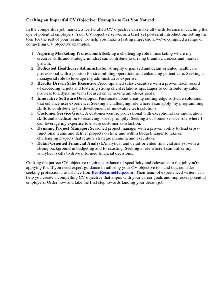 CV Objective Examples Uk | PDF | Résumé | Marketing