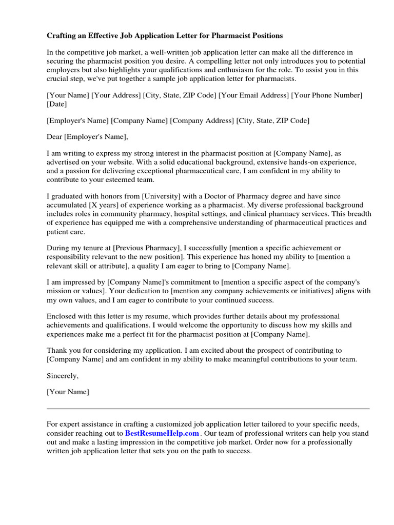 Job Application Letter Sample For Pharmacist | PDF | Pharmacy | Résumé