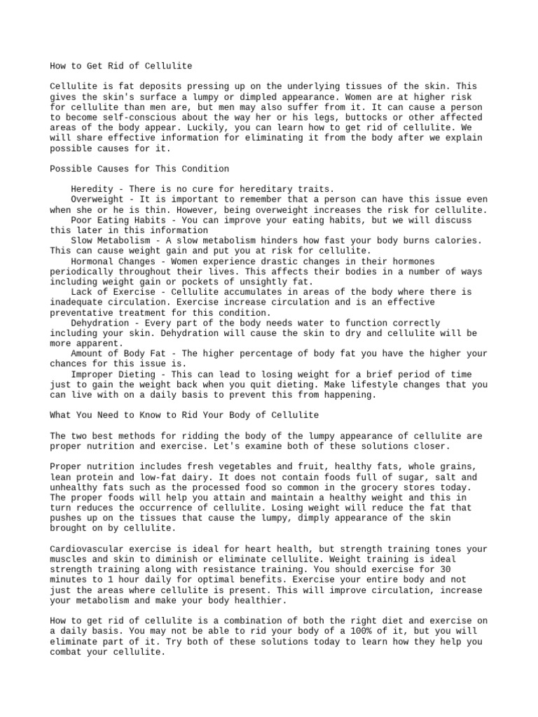 How To Get Rid of Cellulite | PDF | Dieting | Strength Training