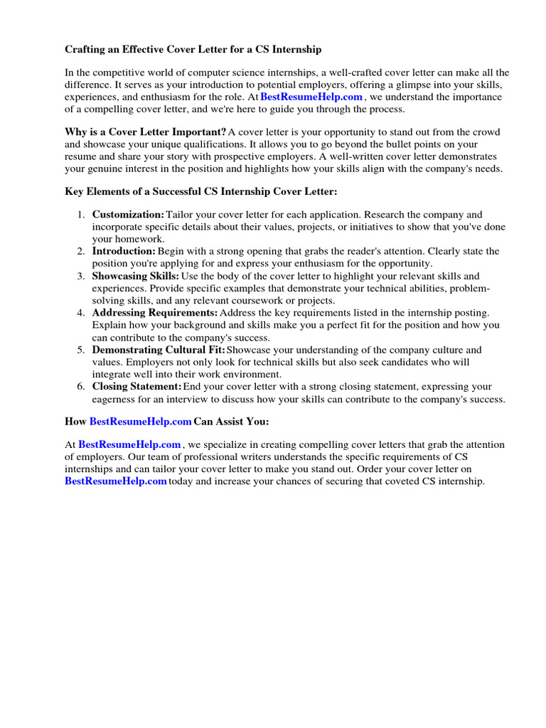 Cover Letter For Cs Internship | PDF | Résumé | Internship