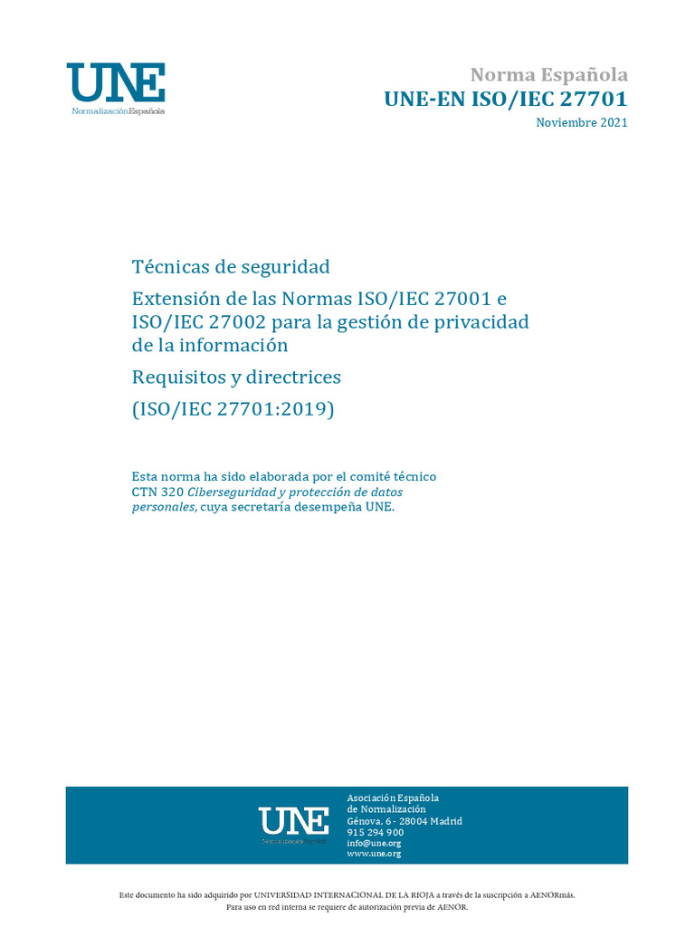 ISO 27701 | PDF | Organización internacional para la estandarización
