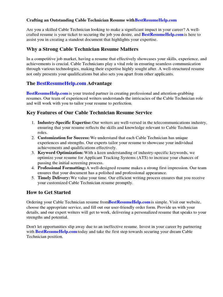 Cable Technician Resume | PDF | Résumé | Optical Fiber