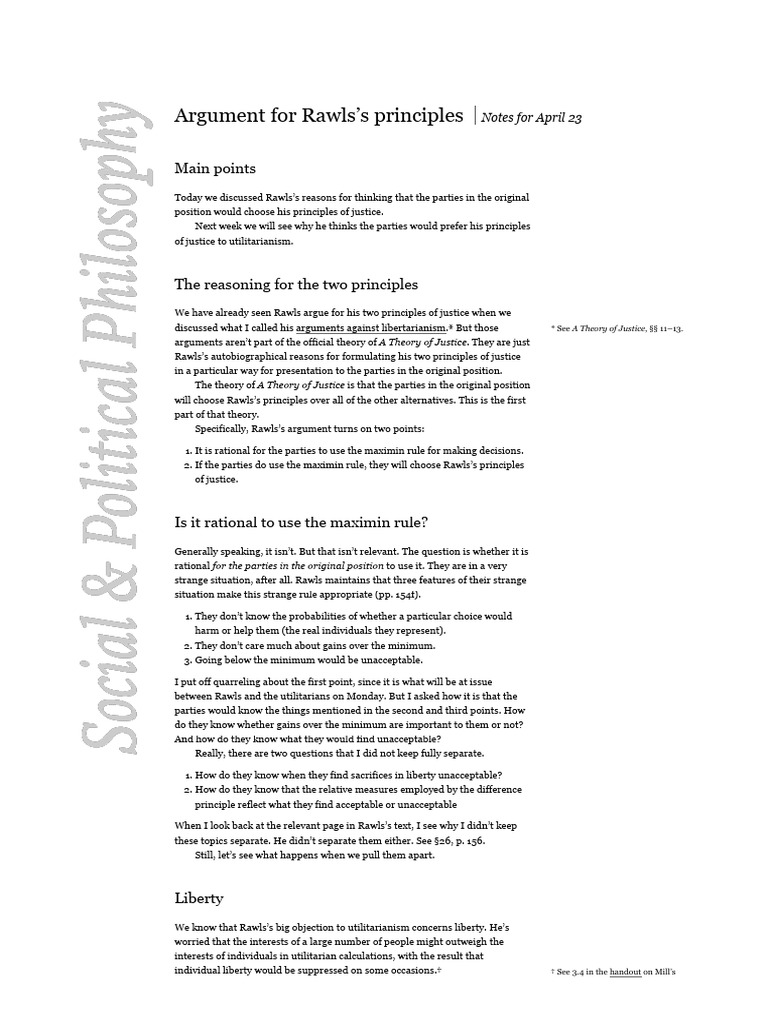 Argument For Rawls's Principles | PDF | Justice | Crime & Violence