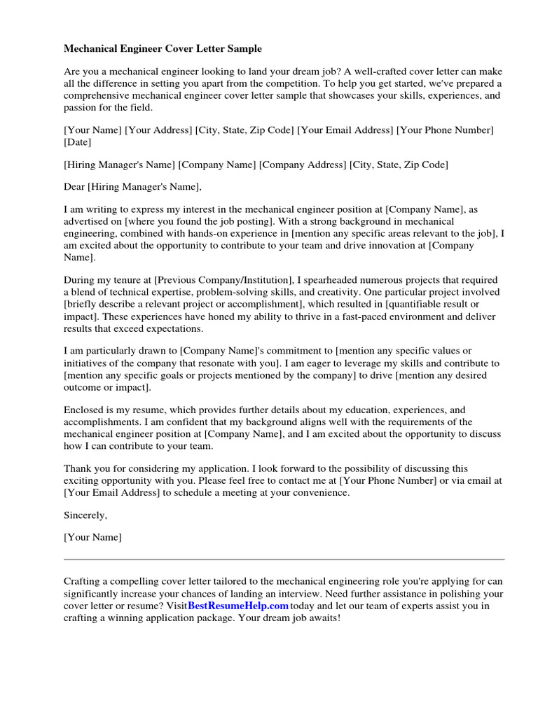 Mechanical Engineer Cover Letter Sample PDF | PDF | Résumé | Engineering