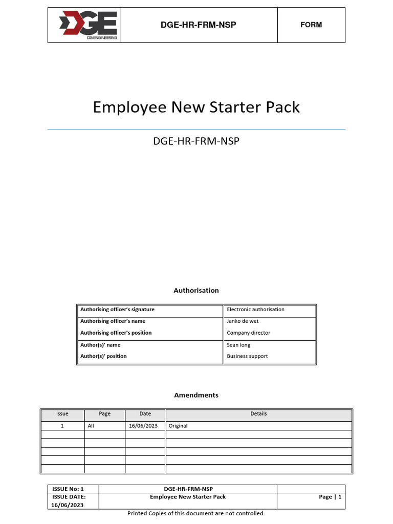 DGE - New Employee Starter Pack | PDF | Payments | Taxes