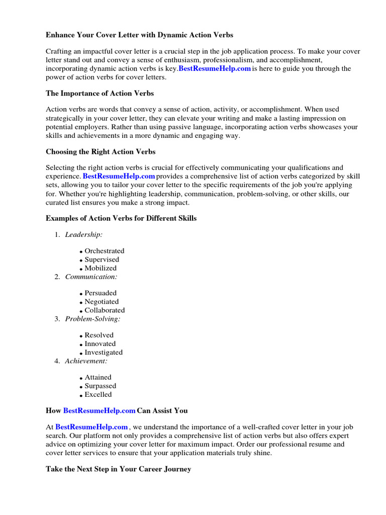 Action Verbs For Cover Letter | PDF | Résumé | English Language