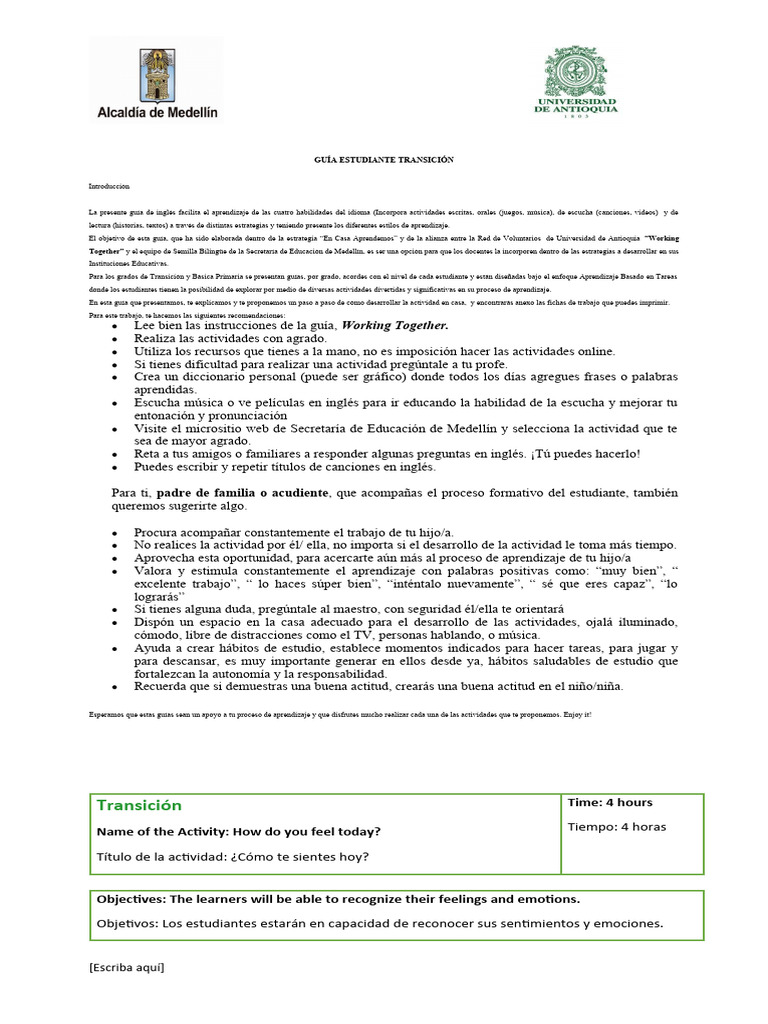 GUIA ESTUDIANES. Transición. 1 | PDF | Aprendizaje | Comunicación humana