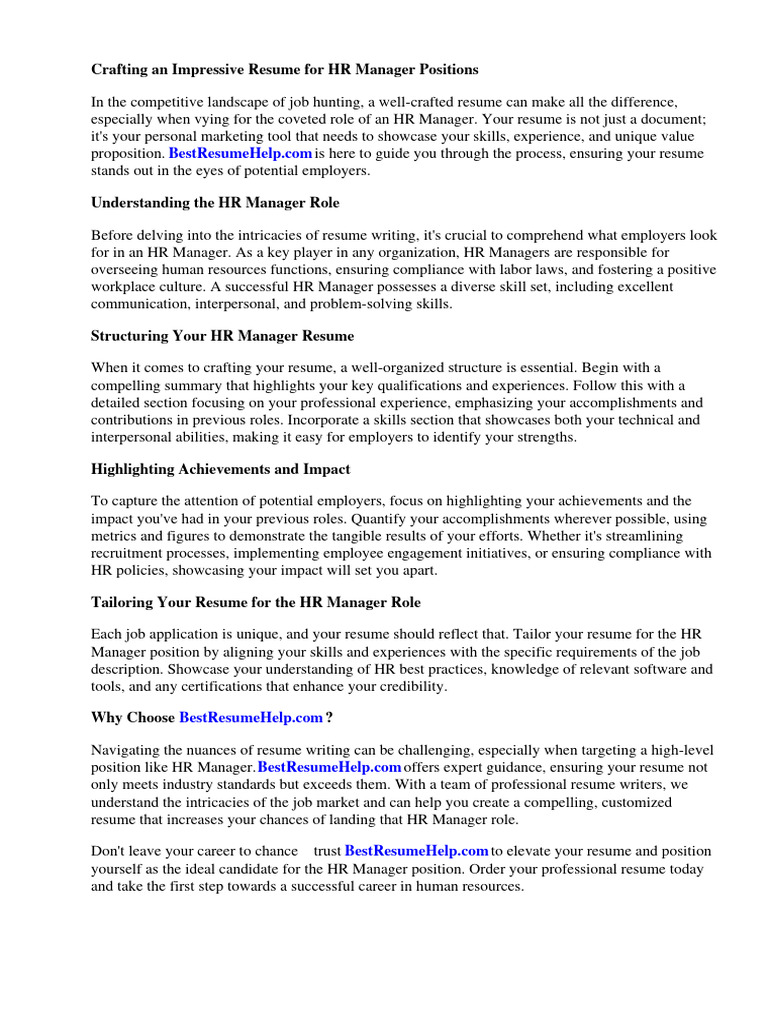 Resume For HR Manager | PDF | Human Resources | Recruitment