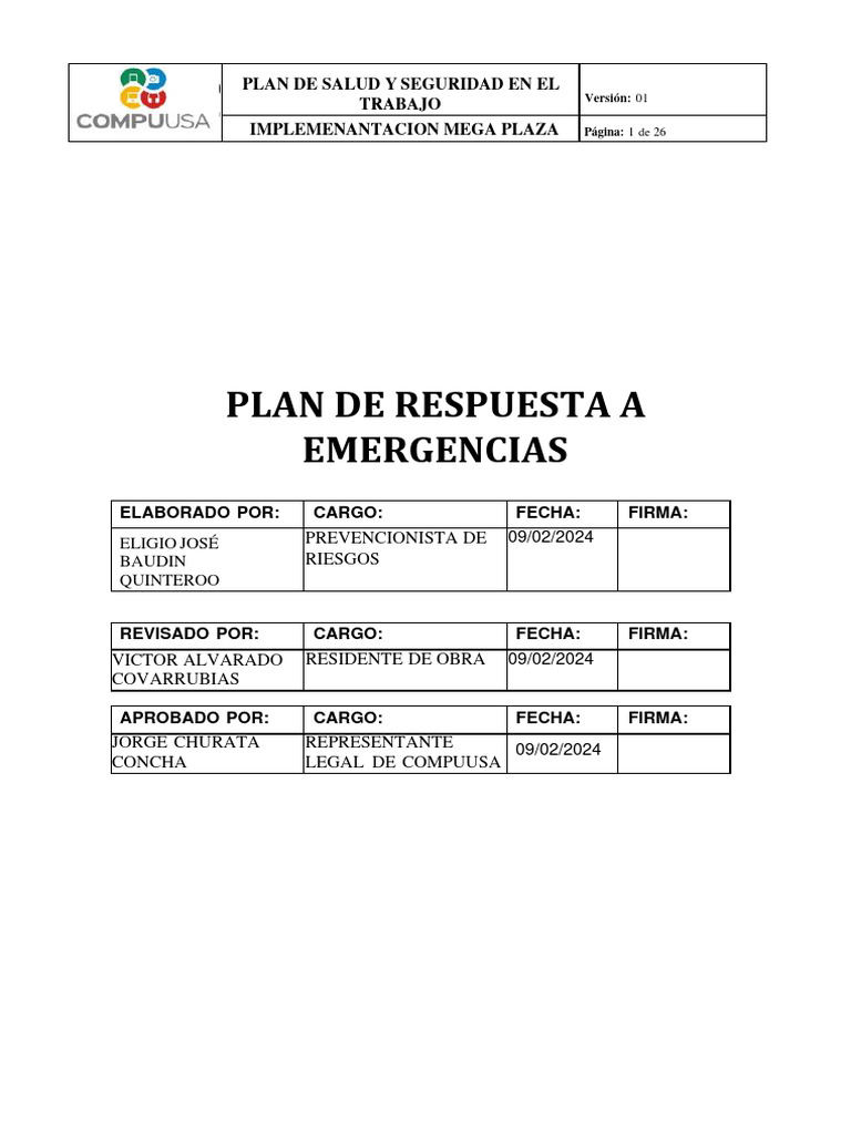 Plan de Respuesta Ante Emergencia | PDF | Quemar | Primeros auxilios