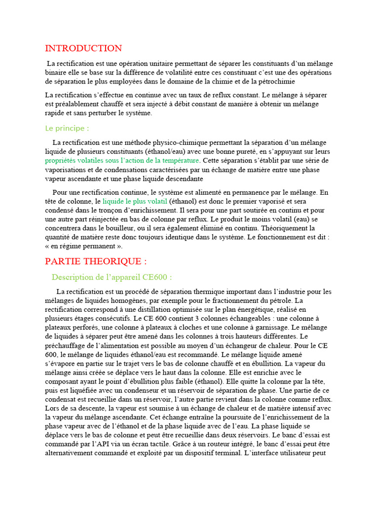 TP Rectification 1 | PDF | Distillation | Sciences physiques