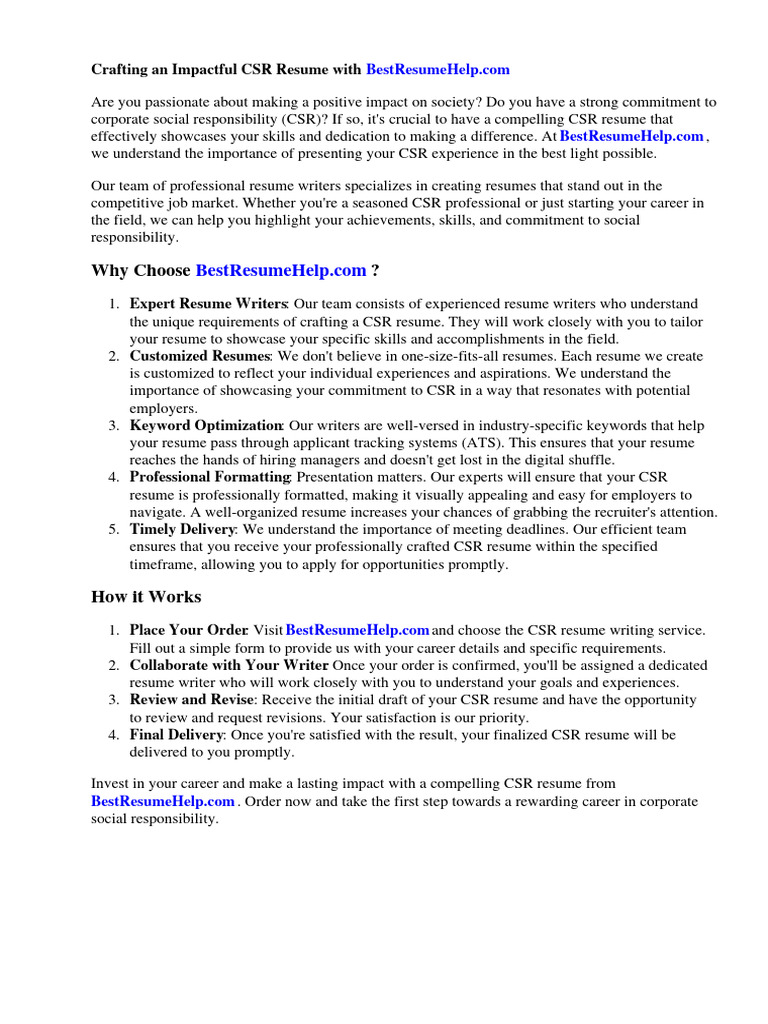 CSR Resume | PDF | Résumé | Corporate Social Responsibility