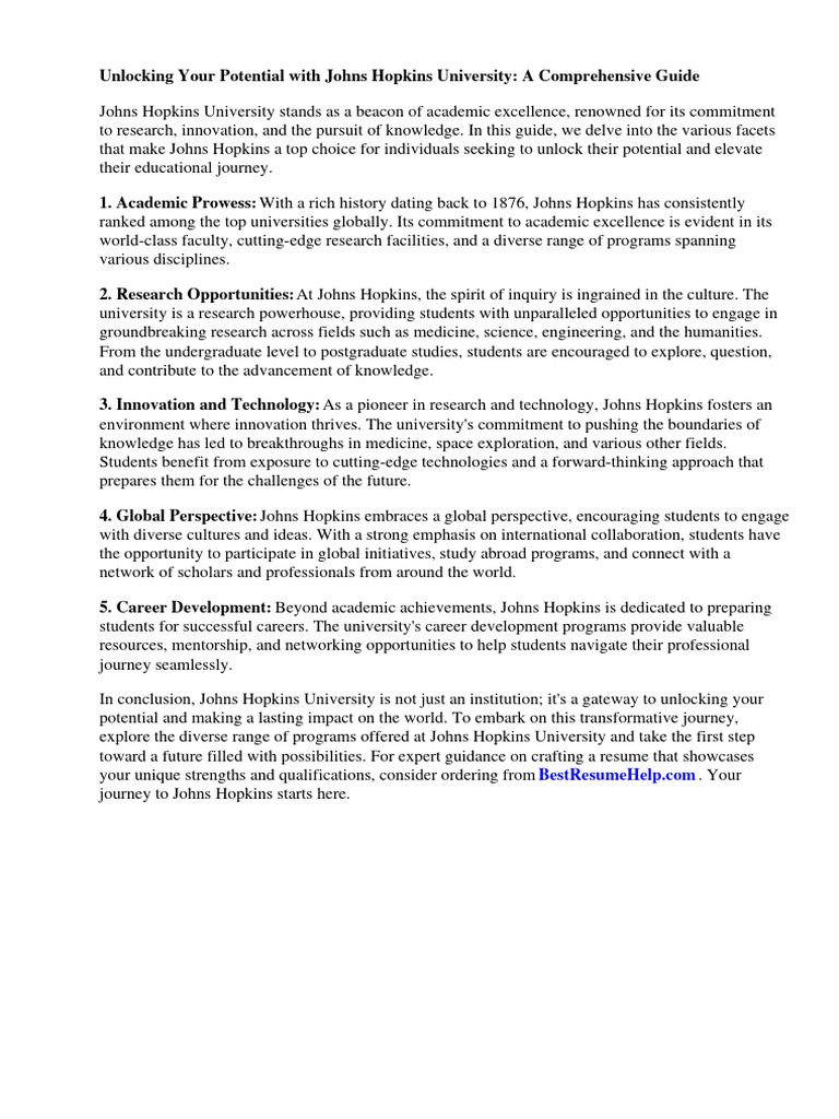 Johns Hopkins Cover Letter | PDF | Johns Hopkins University | Public Health
