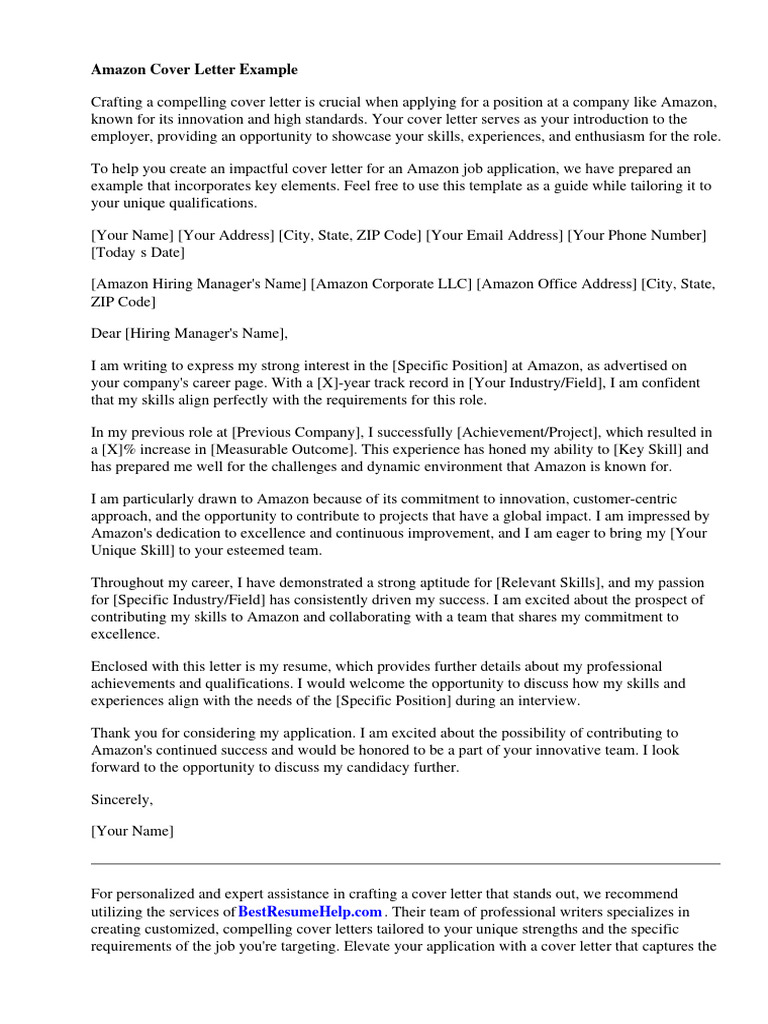 Amazon Cover Letter Example | PDF | Résumé | Leadership