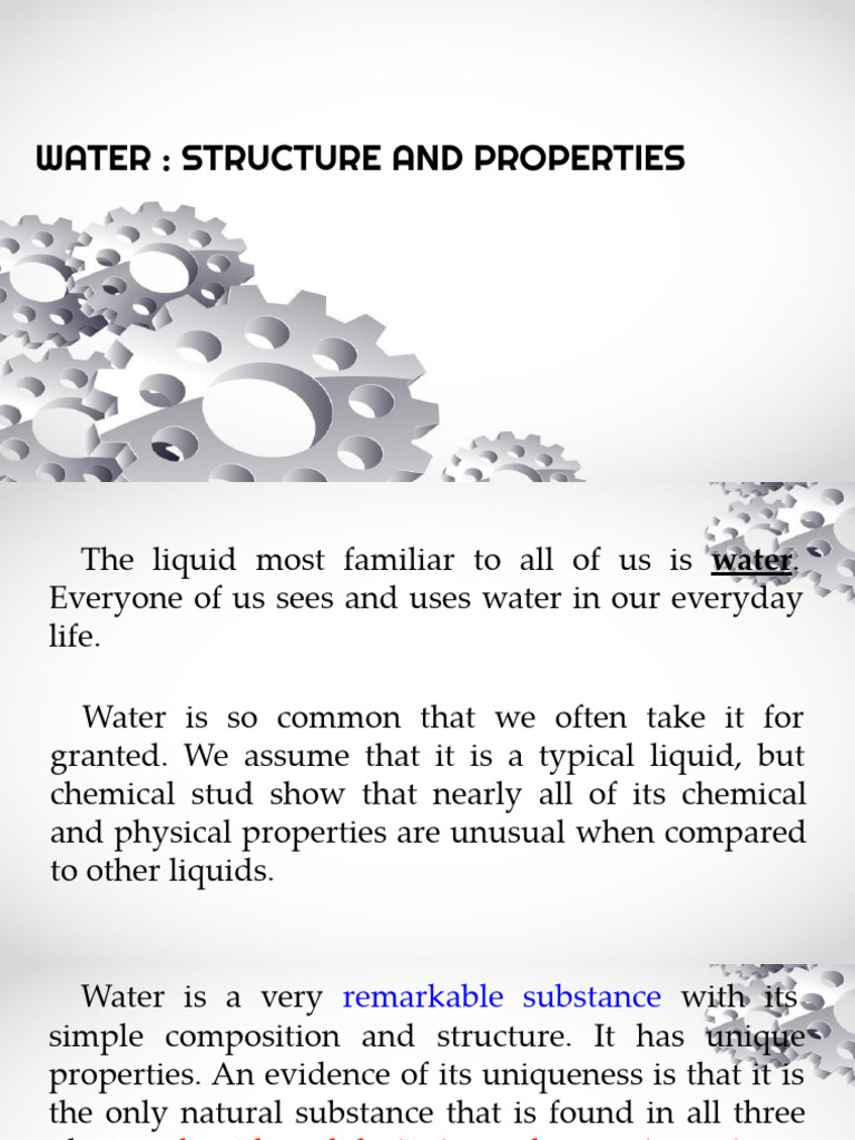 Water: Structure, Properties, and Uses | PDF | Water | Liquids
