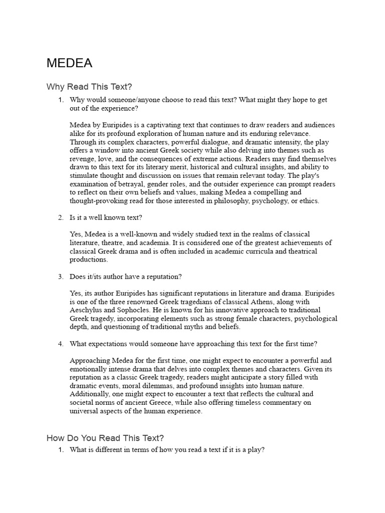 Medea: Why Read This Text? | PDF | Euripides | Greek Tragedy