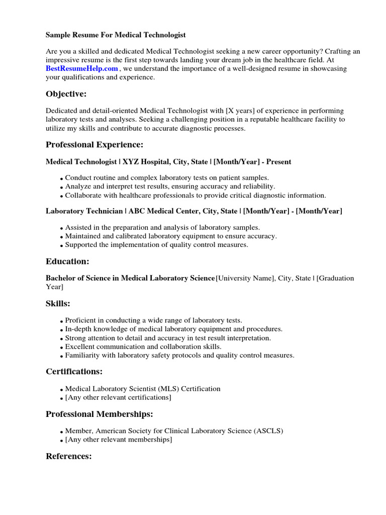 Sample Resume for Medical Technologist | PDF | Medical Laboratory | Laboratories