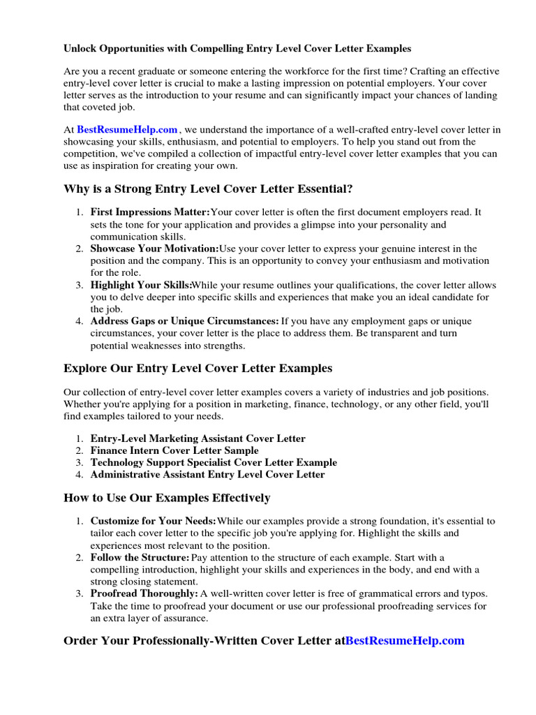 Entry Level Cover Letter Examples | PDF | Résumé | Recruitment