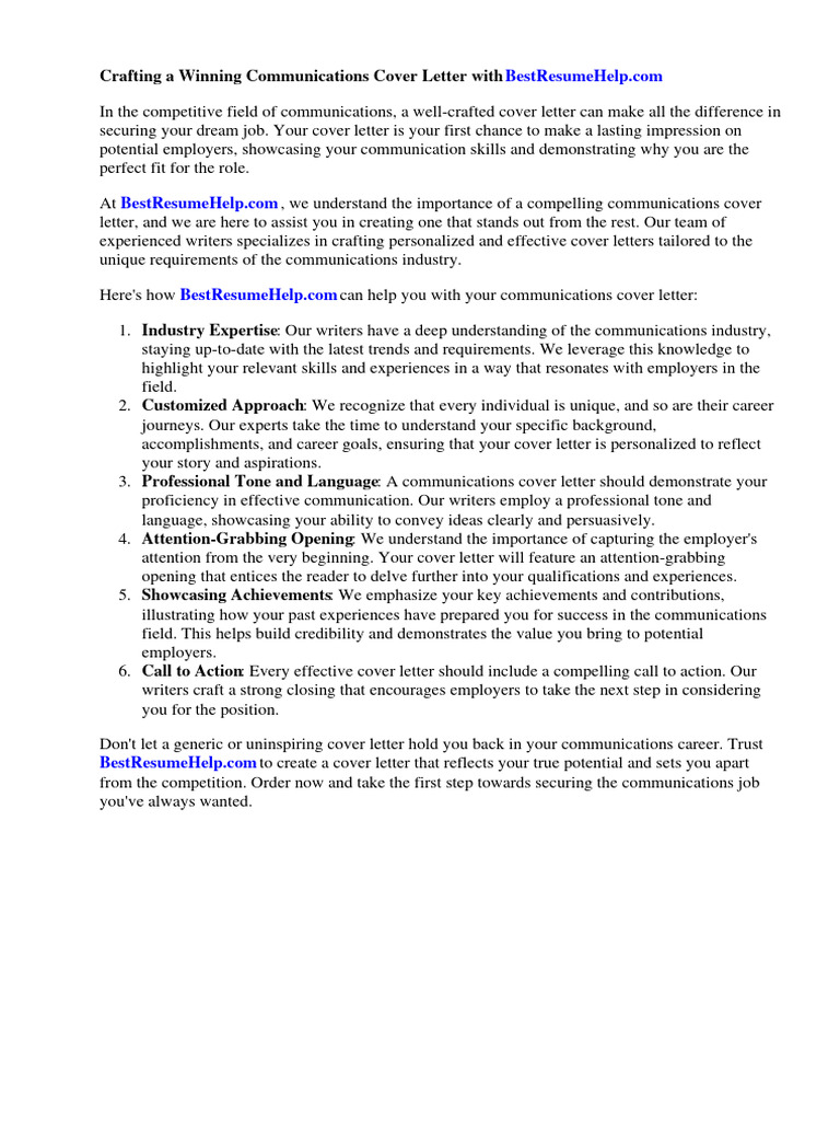 Communications Cover Letter | PDF | Résumé | Communication
