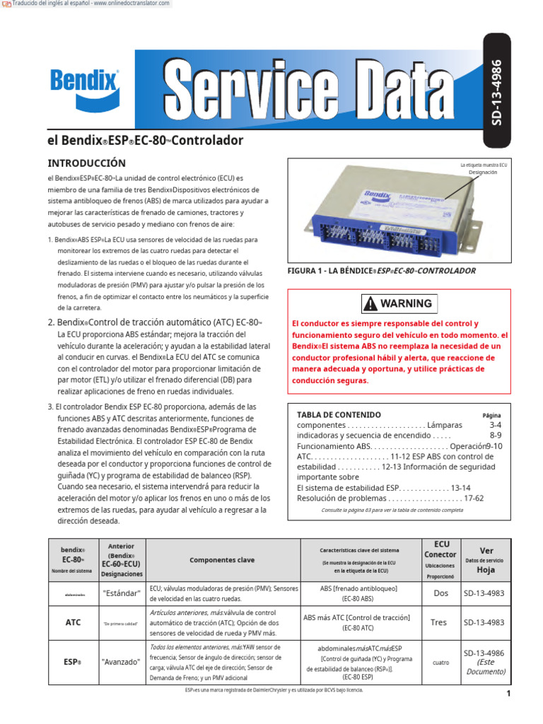 Bendix-Sd-13-4986-Manual-De-Usuario (1) (1) .En - Es | PDF | Sistema de freno antibloqueo ...