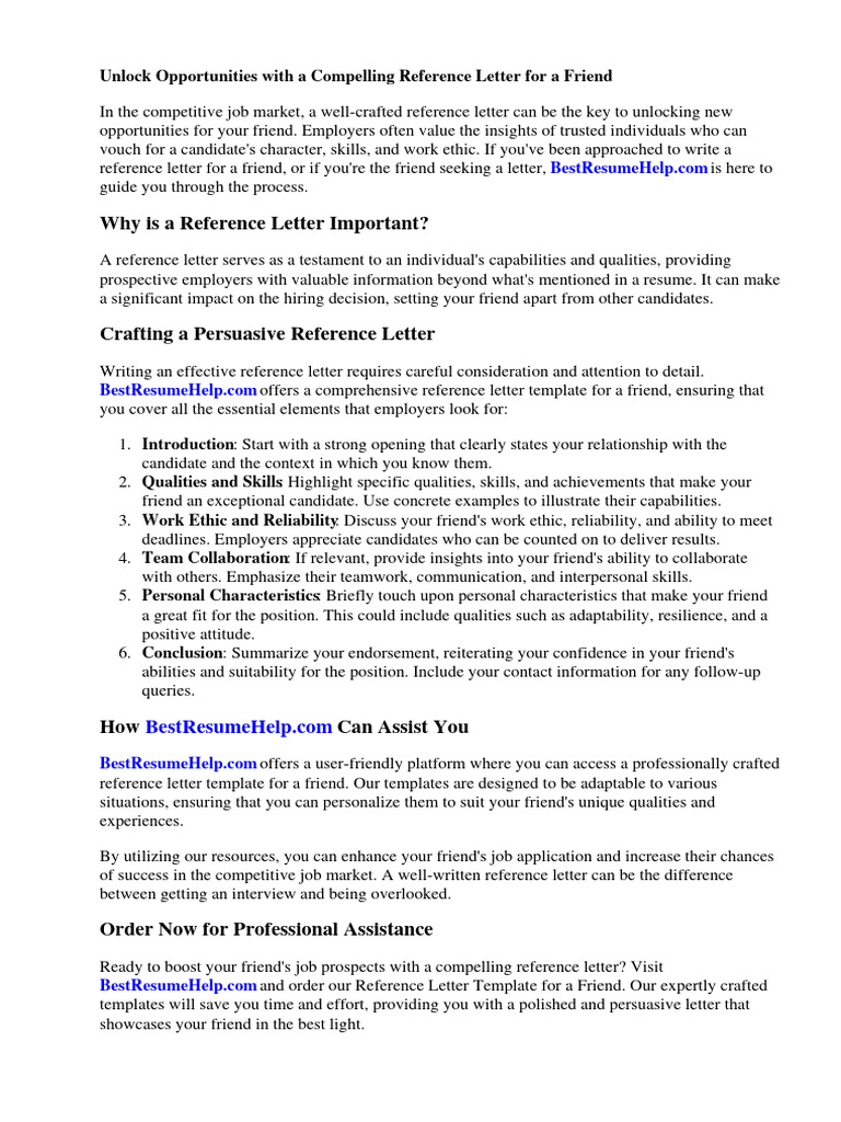 Reference Letter Template For A Friend | PDF | Pages (Word Processor ...