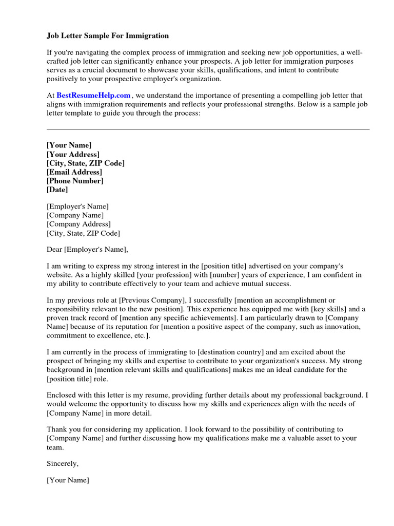 Job Letter Sample For Immigration | PDF | Résumé | Immigration