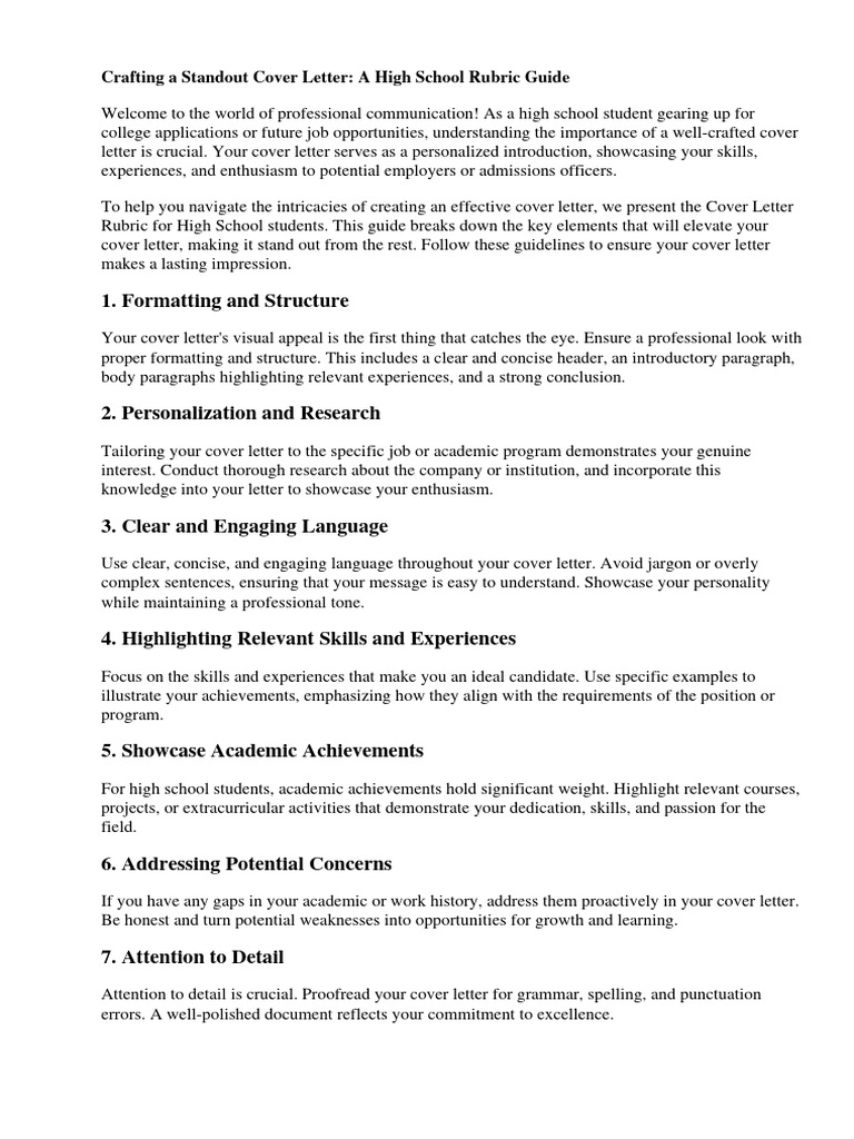Cover Letter Rubric High School | PDF | Résumé | Microsoft Excel