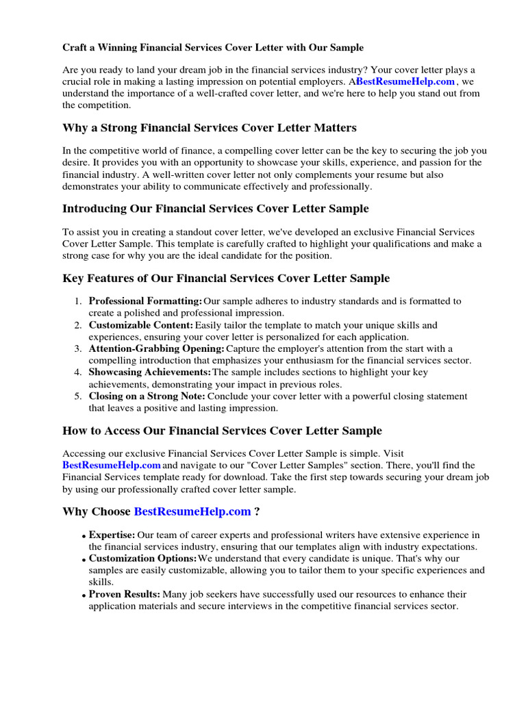 Financial Services Cover Letter Sample | PDF | Leadership | Résumé