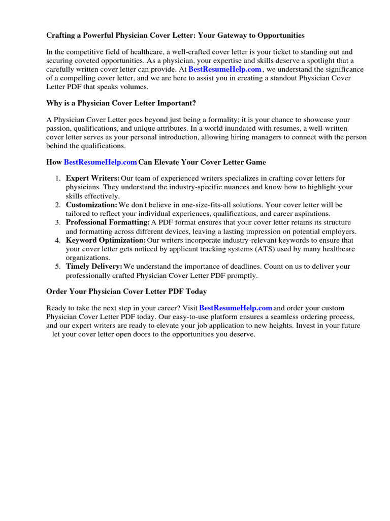 Physician Cover Letter PDF | Download Free PDF | Physician | Résumé