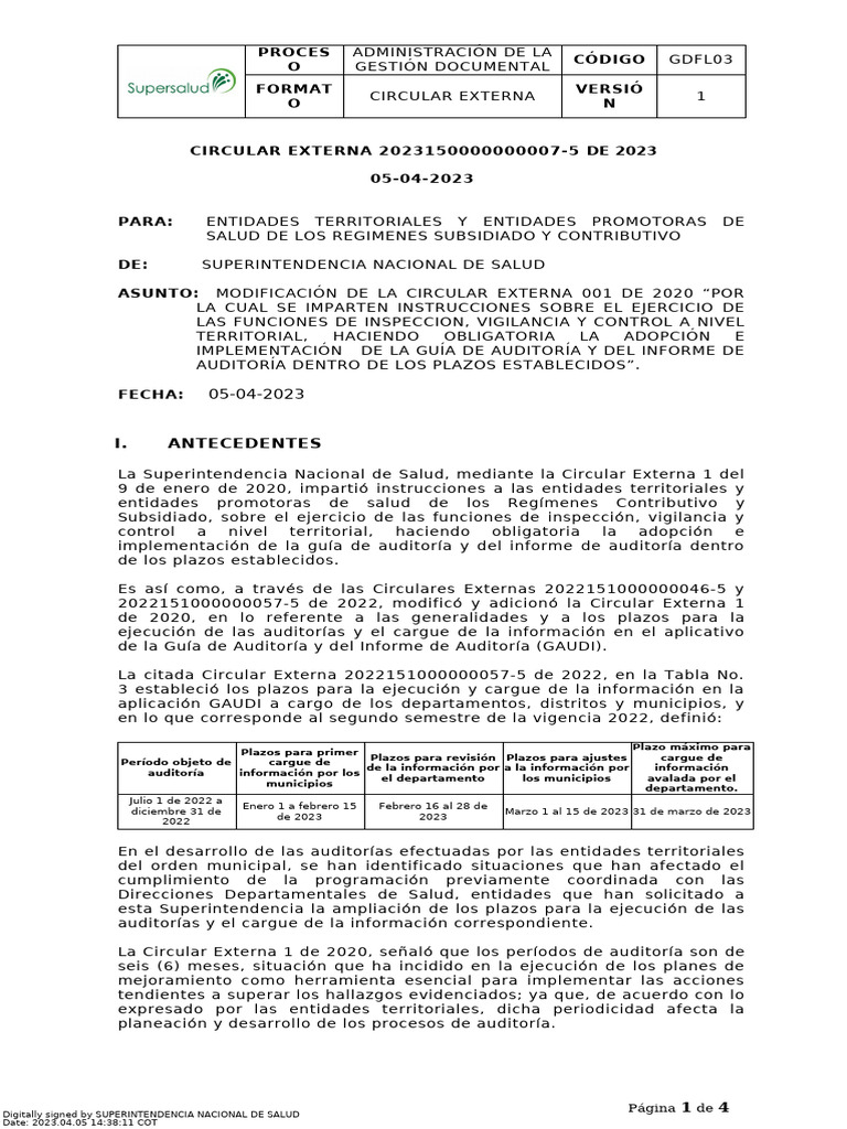 Modificación Circular Externa 2023 | PDF | Auditoría | Gobierno