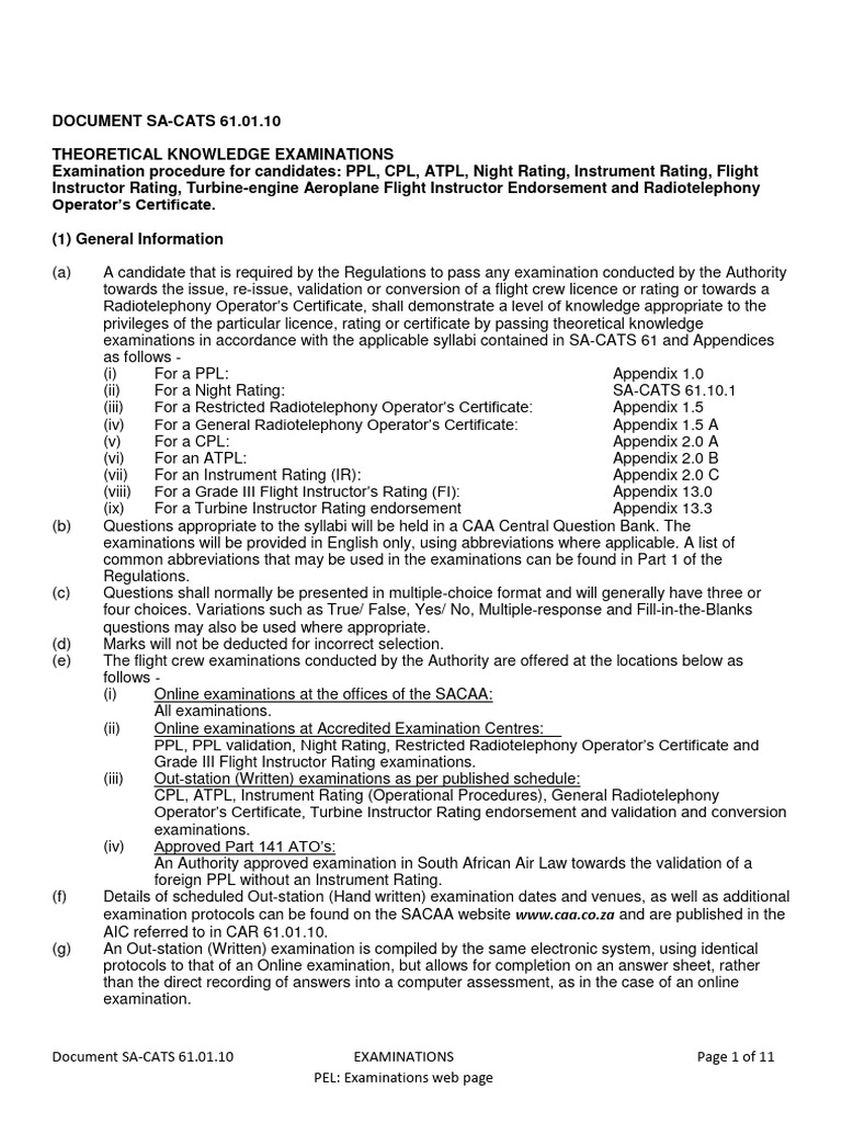 CAA SA-CATS 61.01.10 Examination Information | PDF | Flight Instructor ...