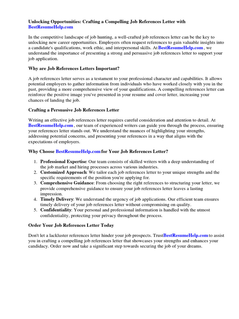 Job References Letter | PDF | Employment | Résumé