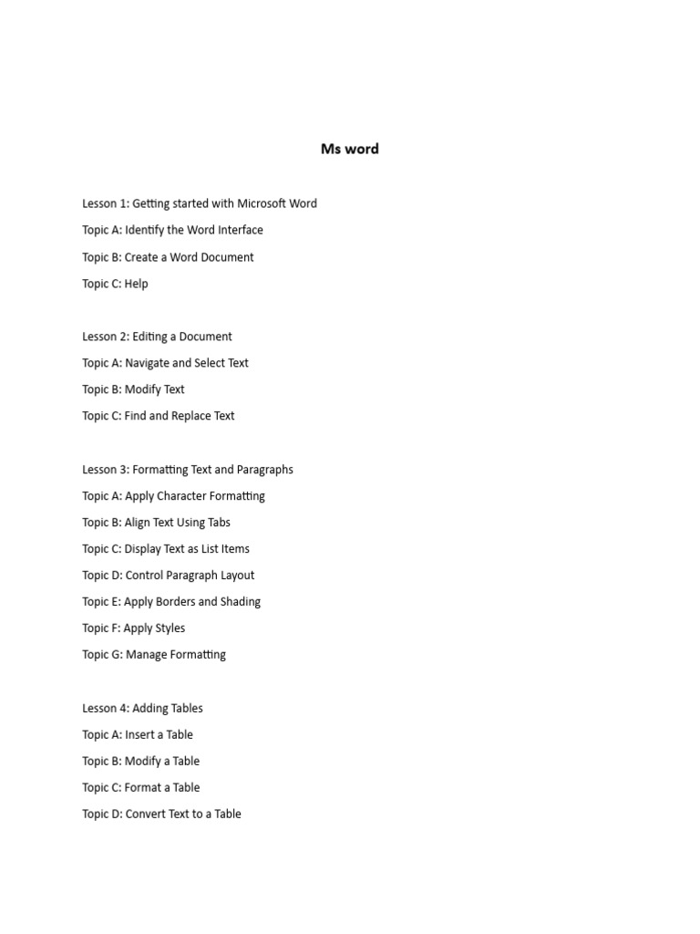MS Word Course Outline | PDF