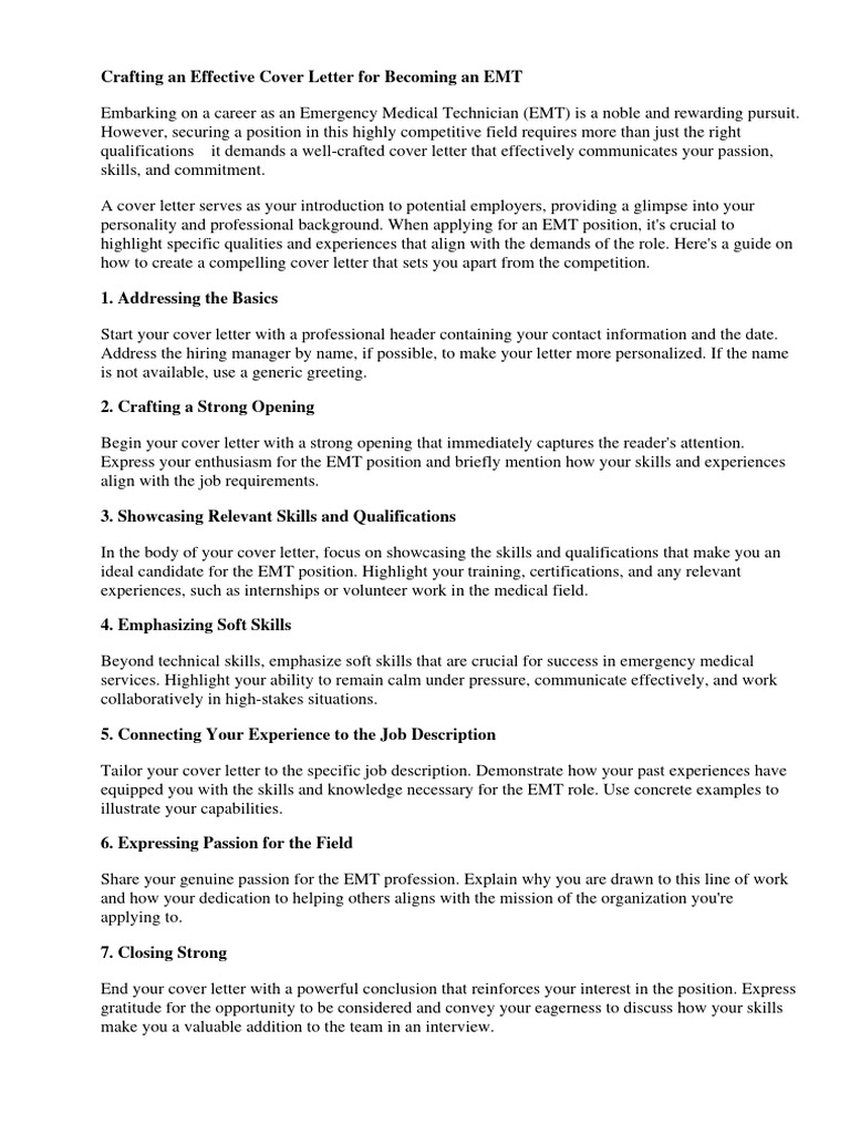 Cover Letter For Becoming An Emt | PDF | Emergency Medical Technician ...